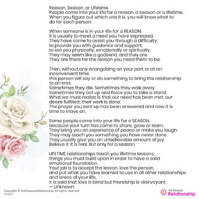Is Your Relationship For A Reason, A Season or A Lifetime?